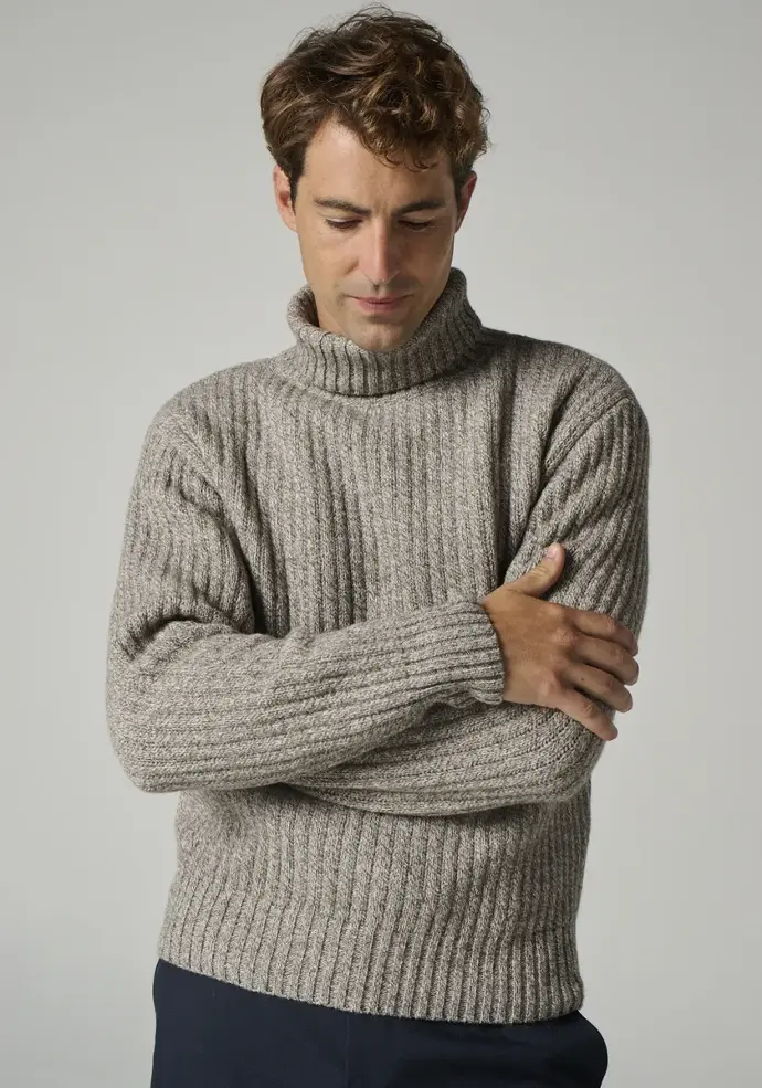 Pull à col roulé pour homme en yack et laine